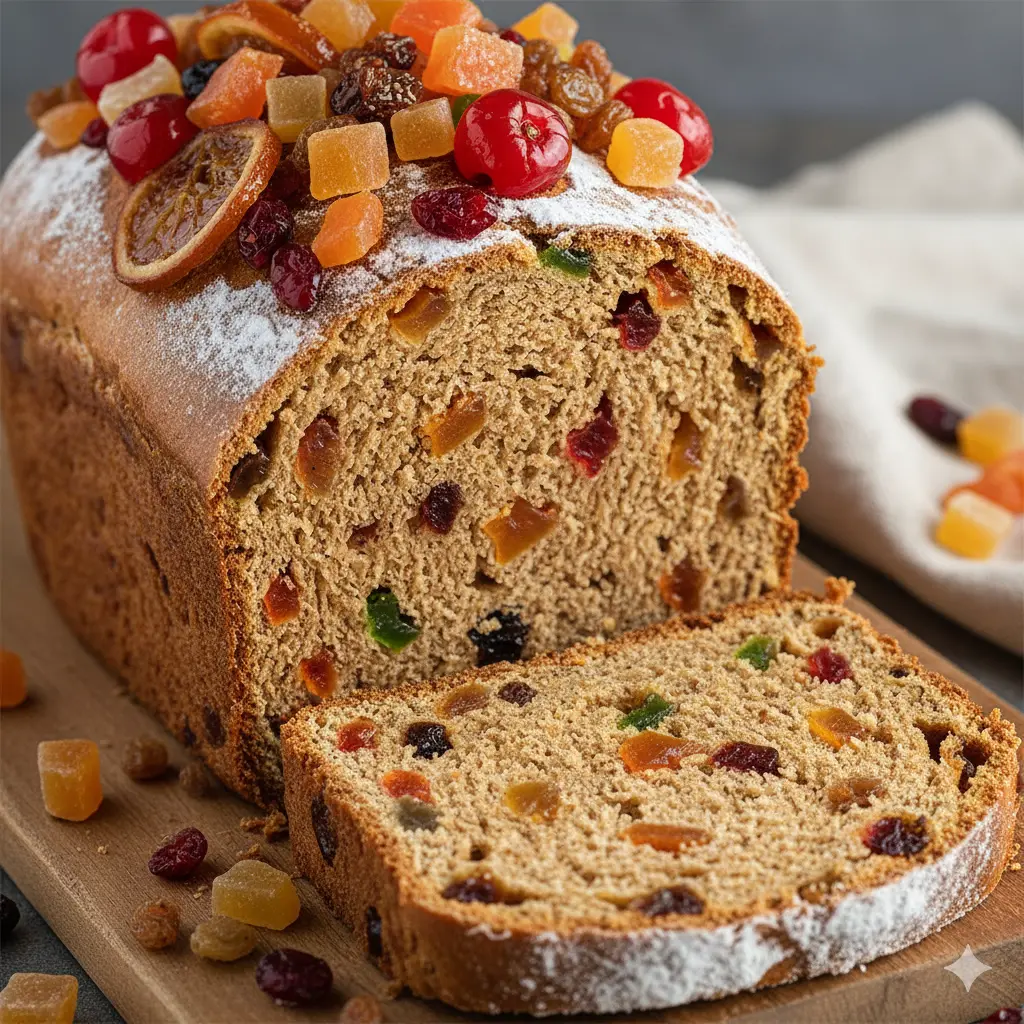 Pan dulce integral saludable con frutas glaseadas y cubos de fruta ...